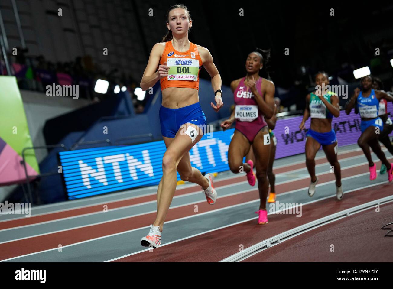 Femke Bol, of the Netherlands, competes in a women's 400 meters heat ...