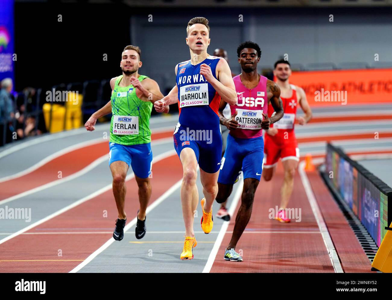 Norway's Karsten Warholm (front) in action during Heat 1 of the Men's ...