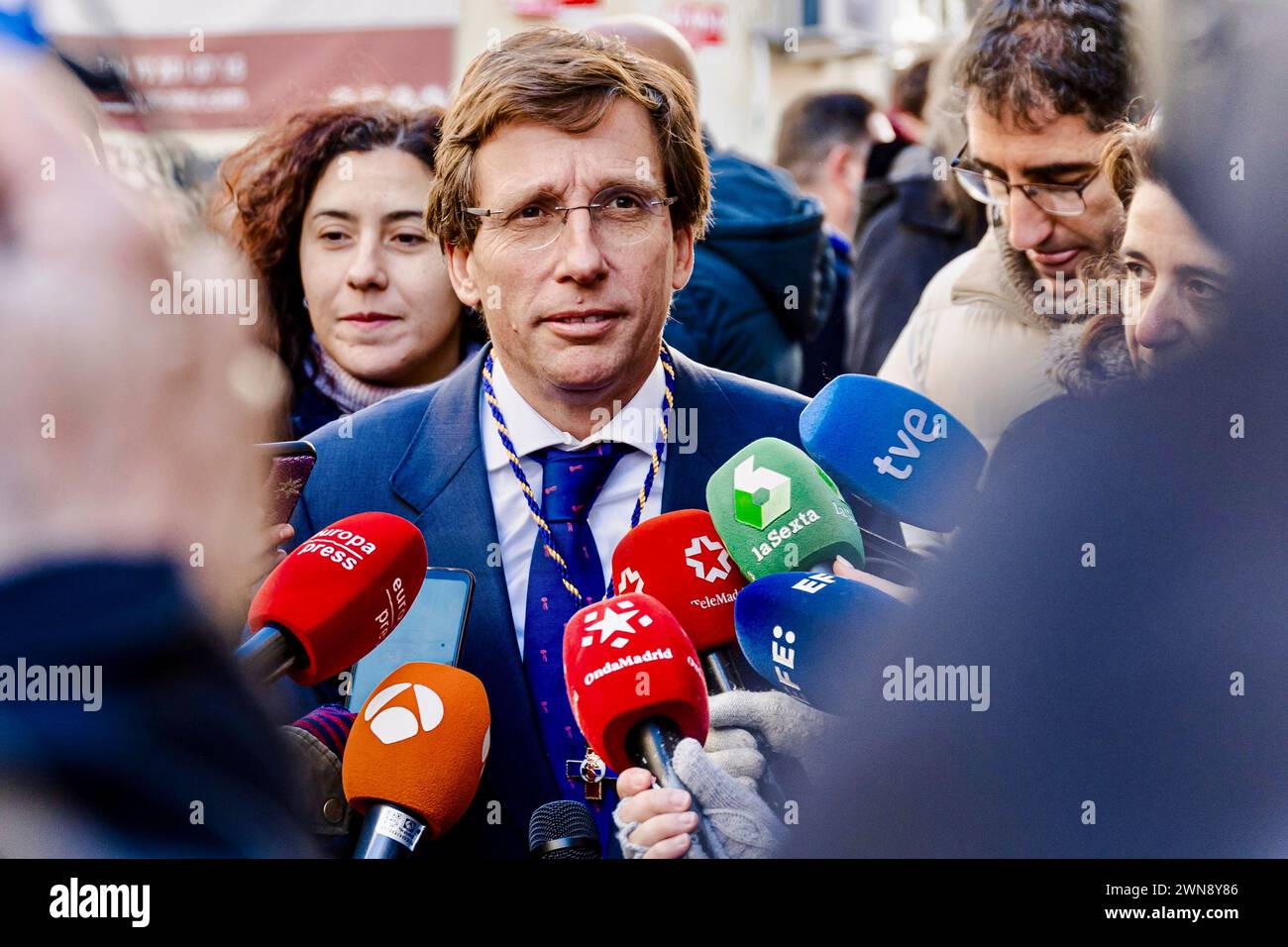 The mayor of Madrid, José Luis Martínez-Almeida, makes a statement as ...