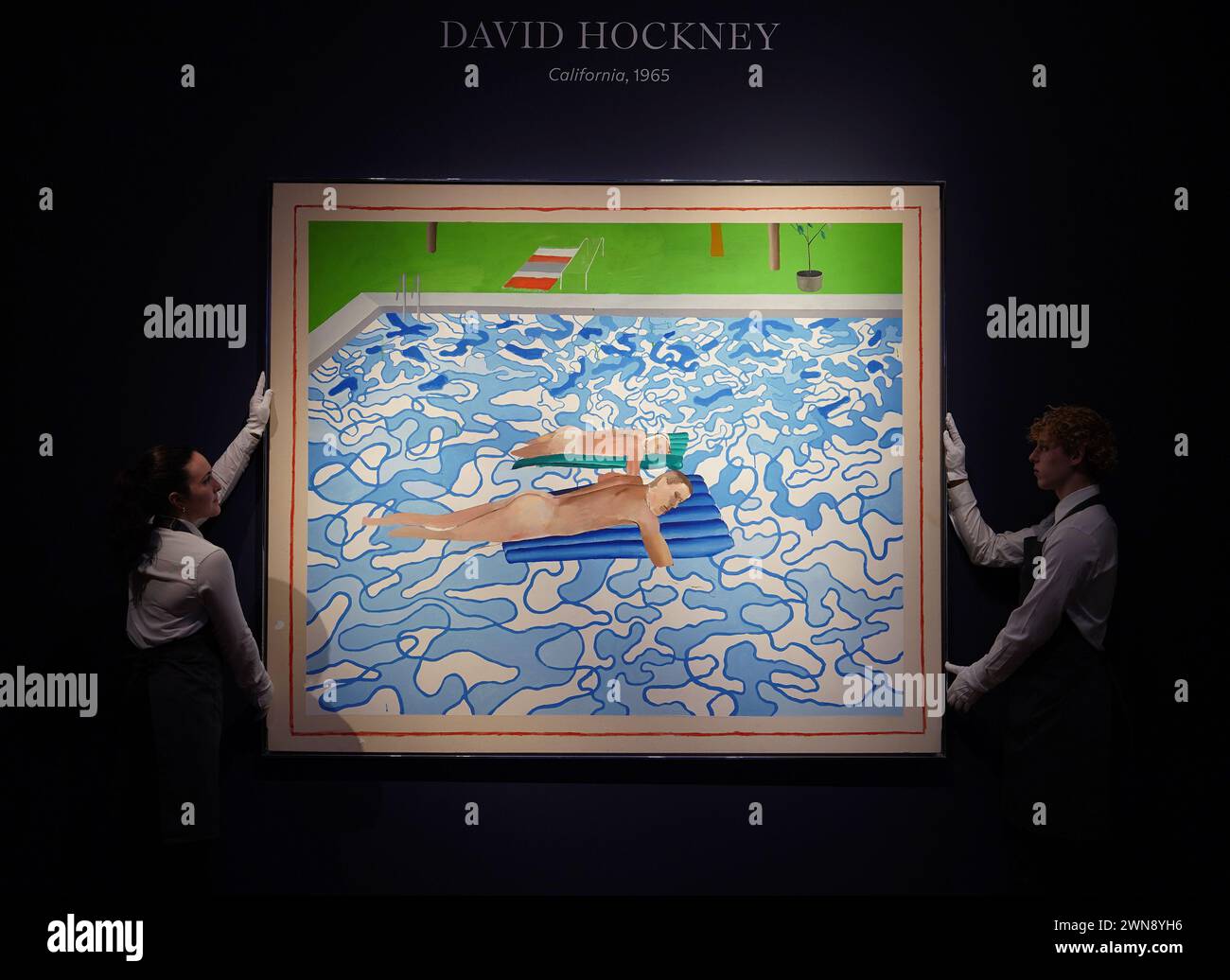 A work by David Hockney, California (1965), estimate in the region of £16,000,000, on display ...