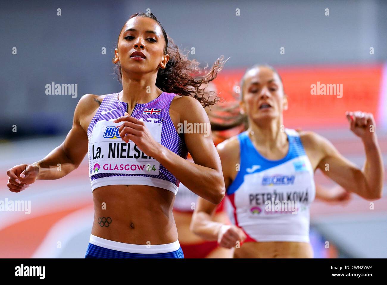 Great Britain's Laviai Nielsen crosses the finish line during Heat 1 of ...