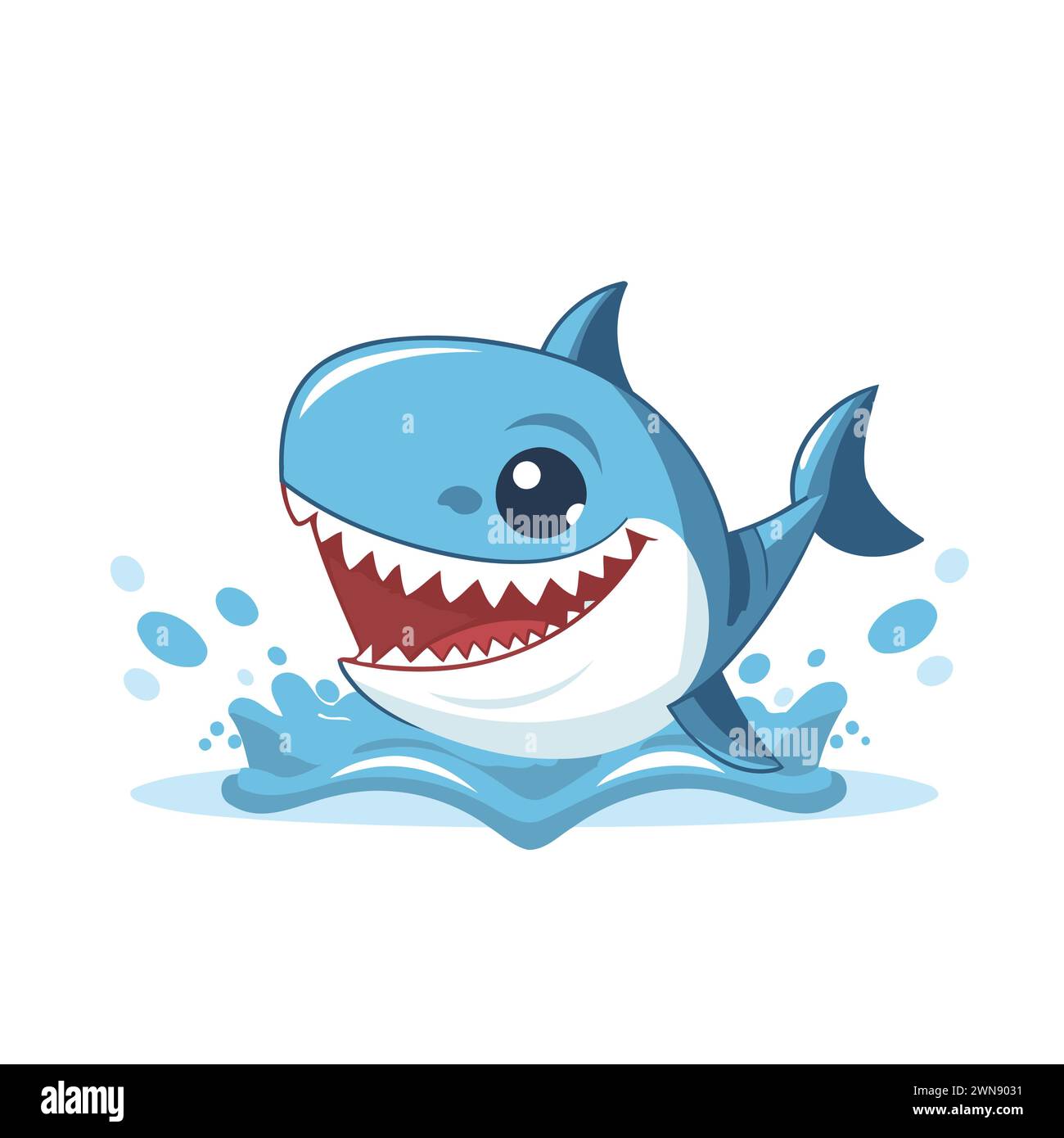Cute cartoon shark swimming in the water. Vector illustration isolated ...
