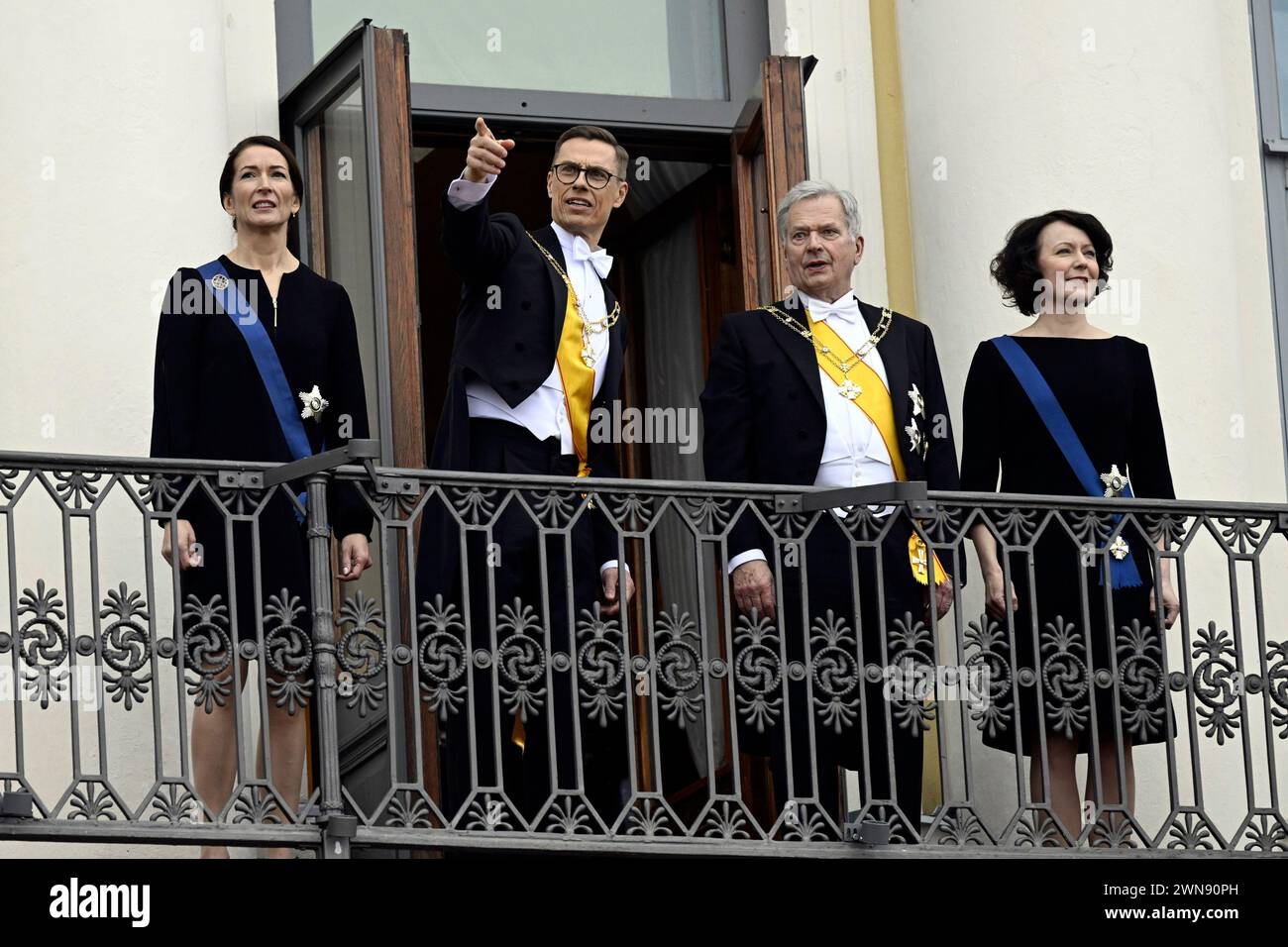 The new President of Finland Alexander Stubb, center left, and his ...