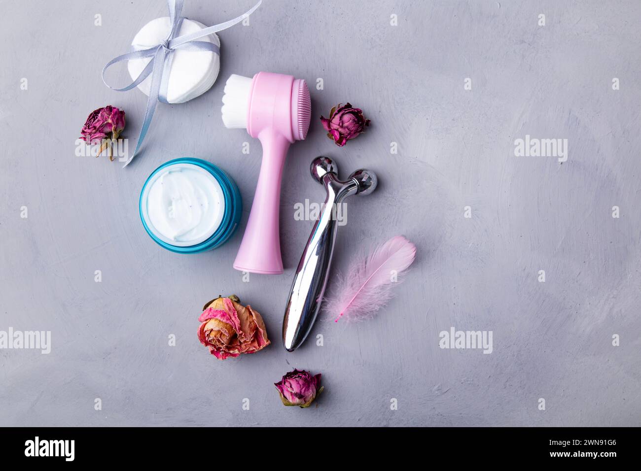 Feminine beauty products. Spa and self-care, face care concept. Face ...