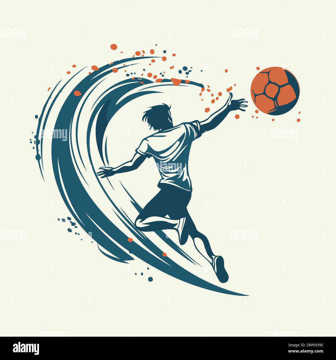 Soccer player with ball on the background of the wave. Vector ...