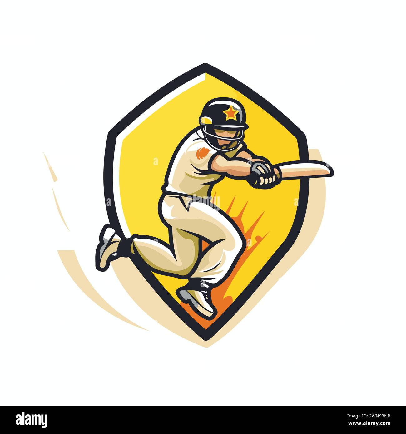 Illustration of a cricket player running with bat viewed from front set ...