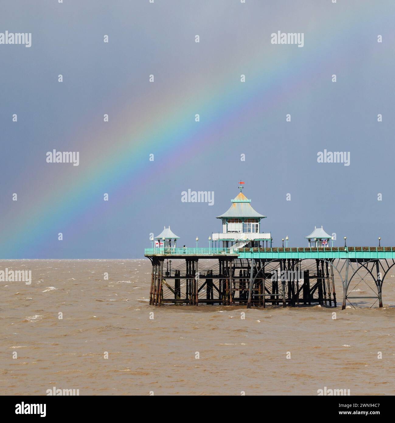 Clevedon Pier, Somerset, UK. 1st Mar, 2024. Uk Weather: Rainbow over ...