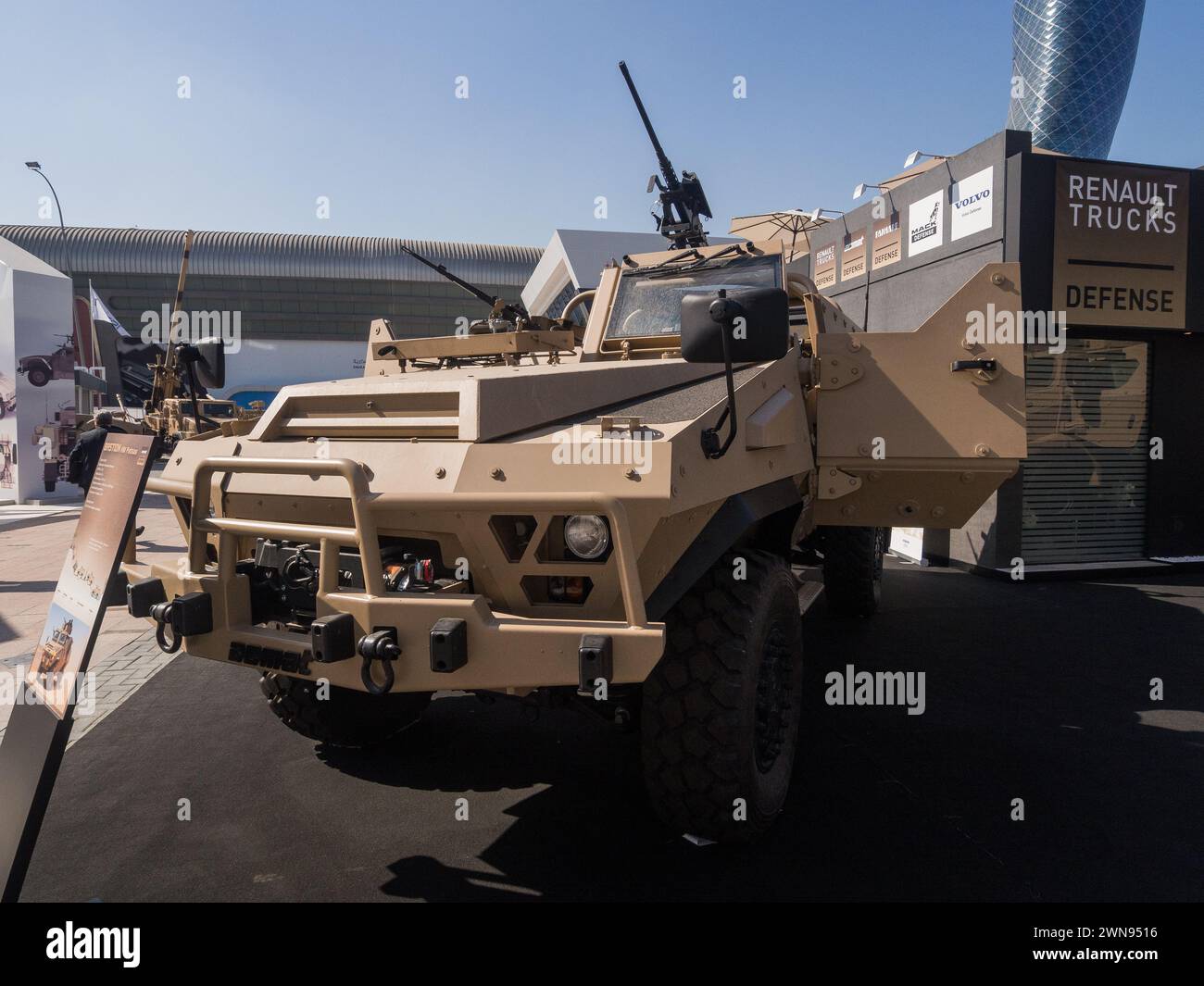 Abu Dhabi, UAE - Feb.25.2015: ACMAT Bastion armoured personnel carrier at IDEX 2015 Stock Photo ...