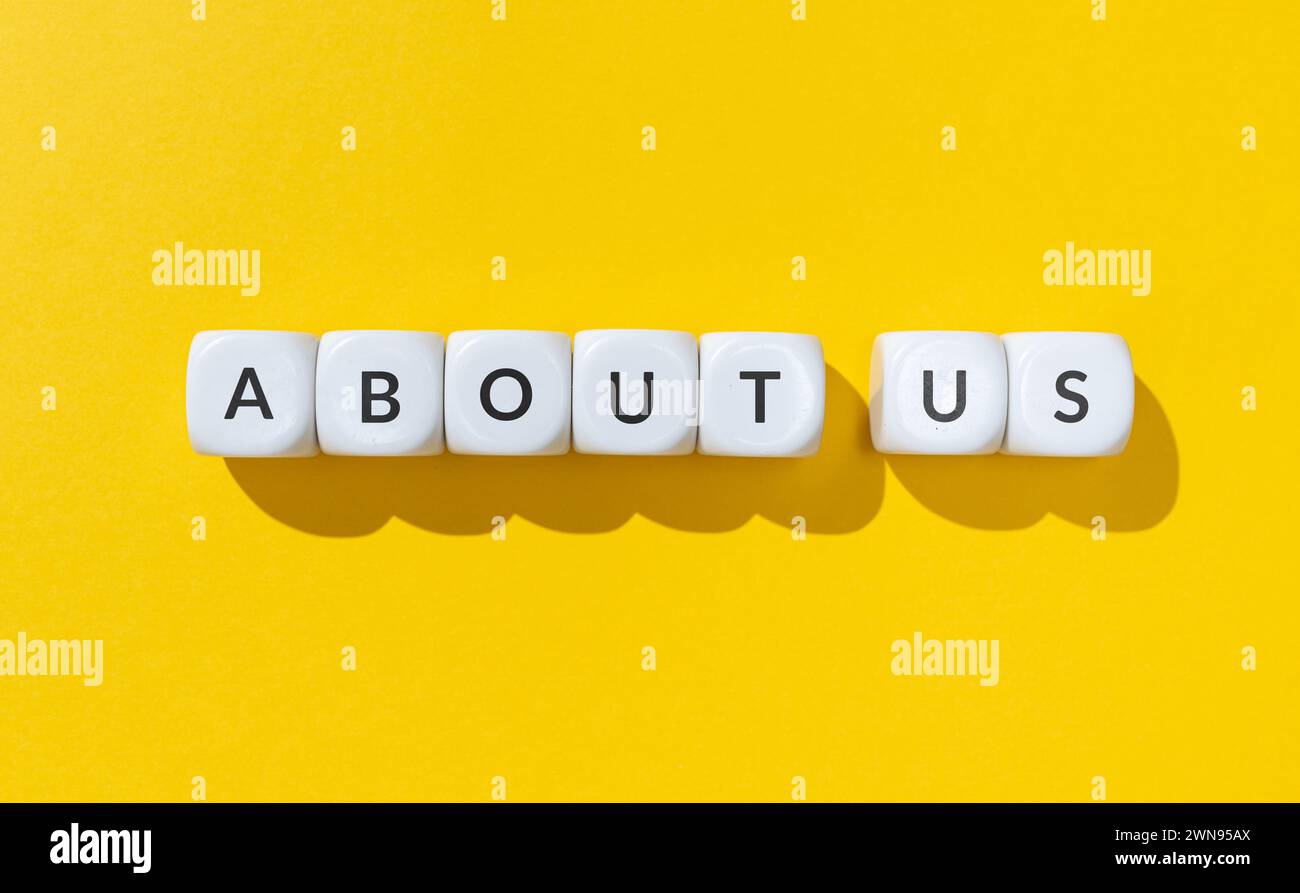 About us word on cube blocks isolated on yellow background Stock Photo ...