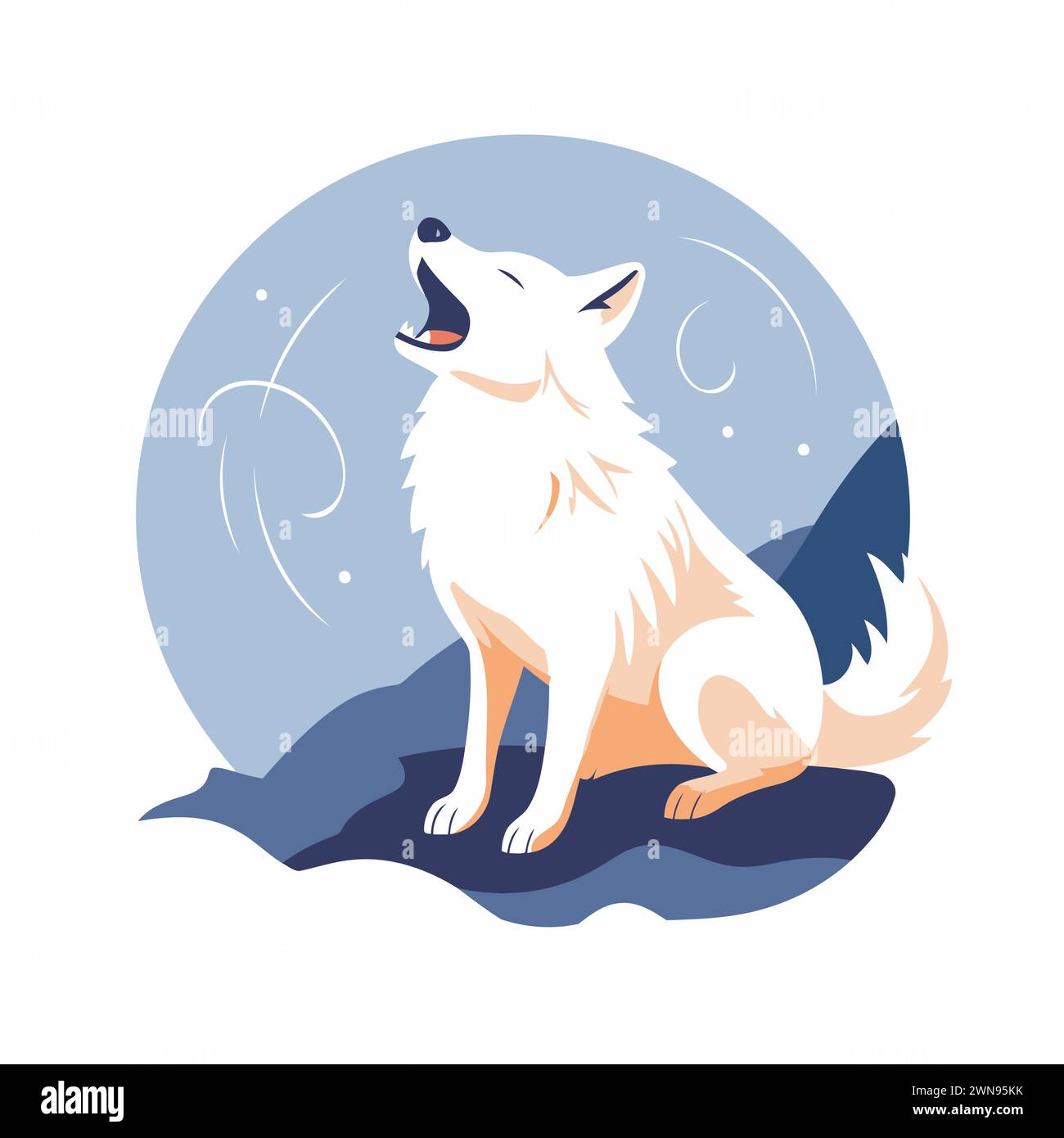 Vector illustration of a wolf in a flat style on a white background ...
