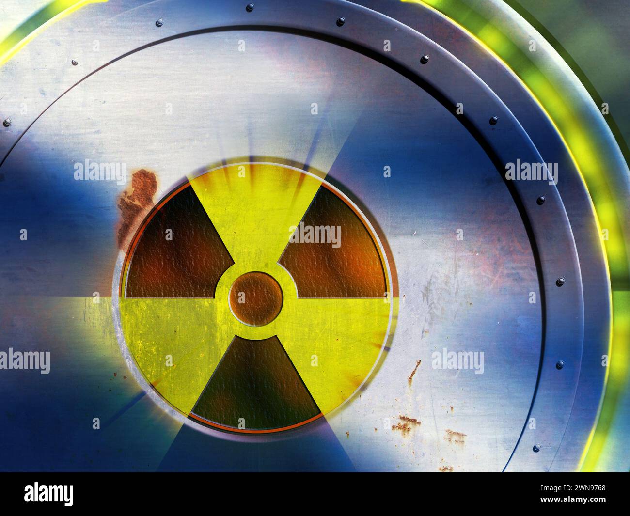 Radioactive symbol on a worn metal door. Digital illustration Stock ...