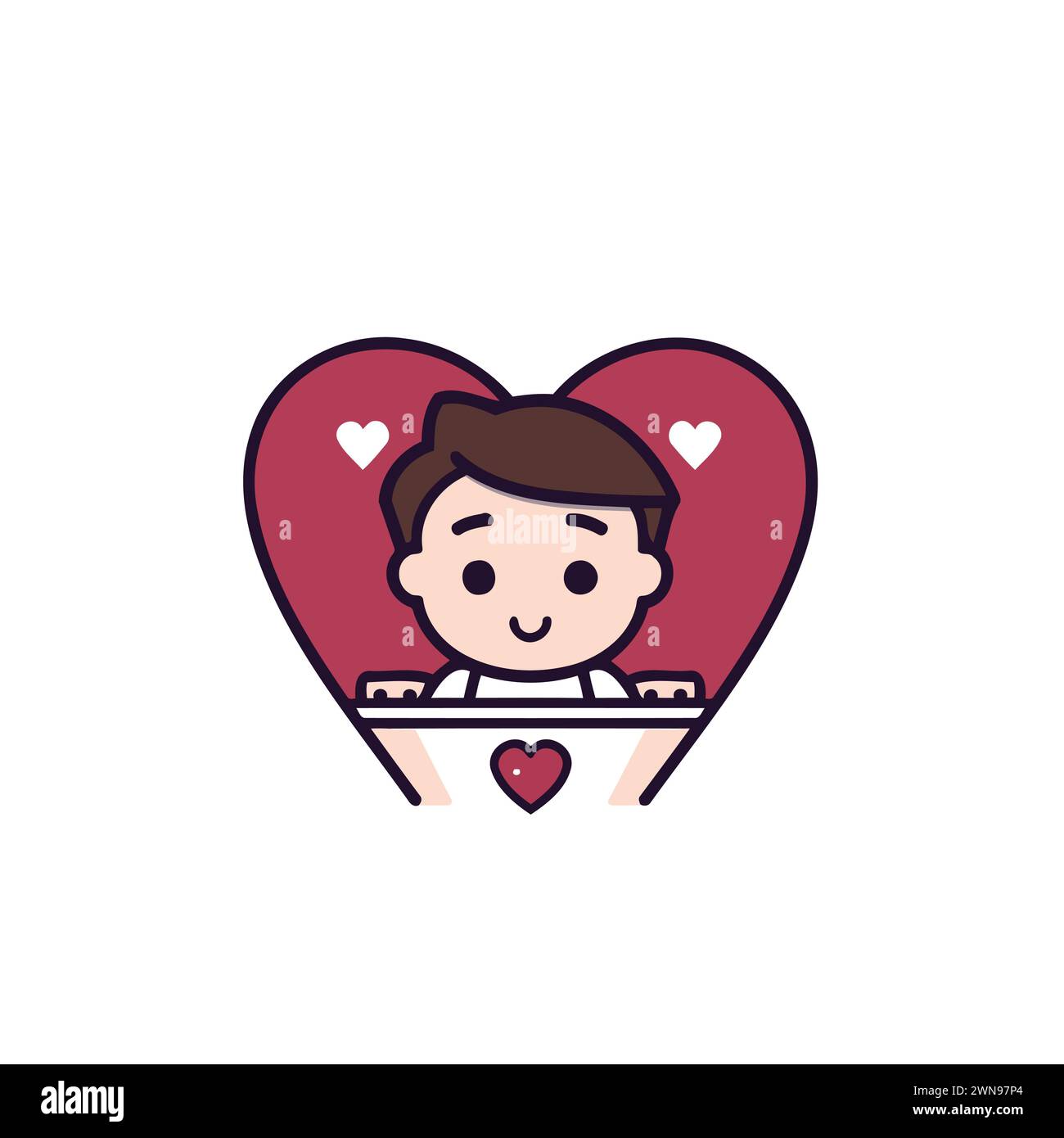 cute boy in love with heart vector illustration line and fill style ...