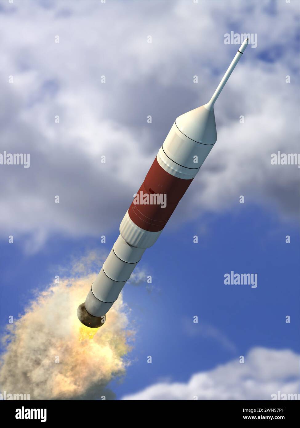 a rocket travelling through the earth's atmosphere. CG illustration ...