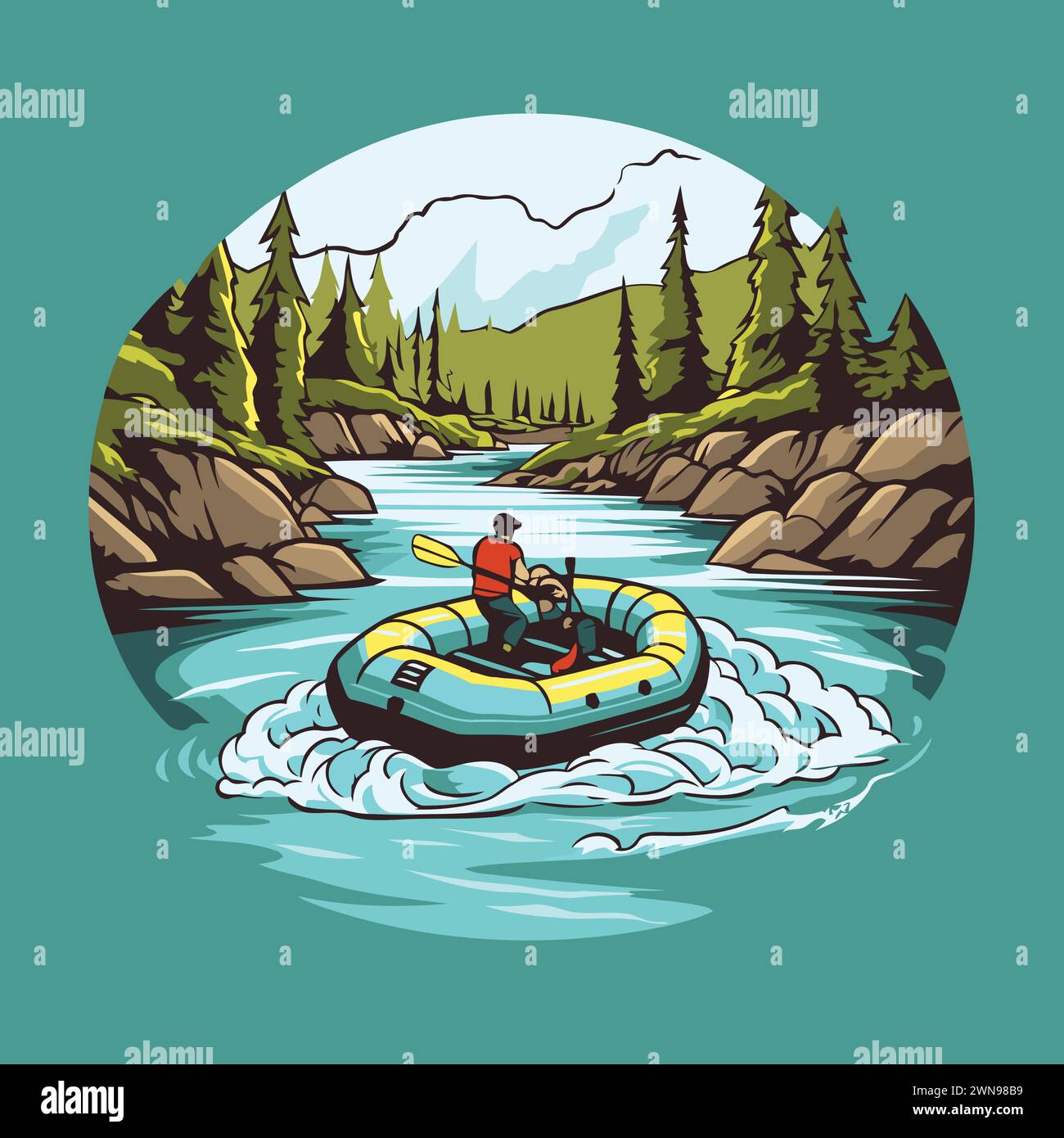 People rafting on a rubber boat in the river. Vector illustration Stock ...