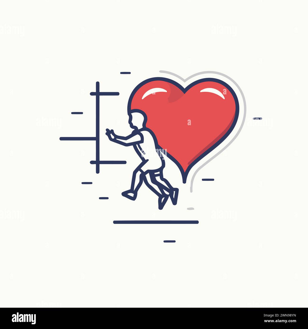 Man running with heart. Stylized line art vector illustration Stock ...