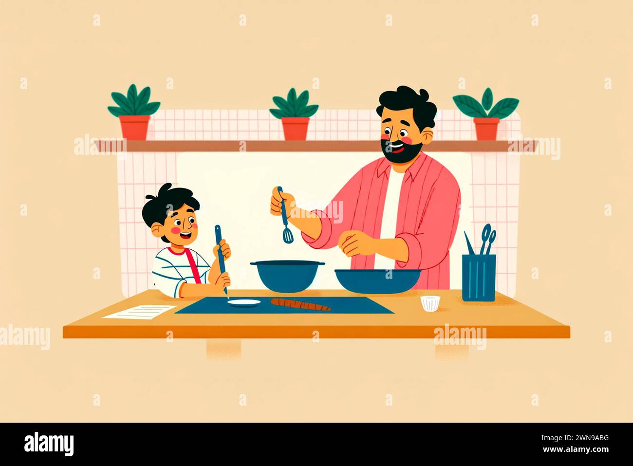 A heartwarming illustration capturing a dad and child sharing a fun ...