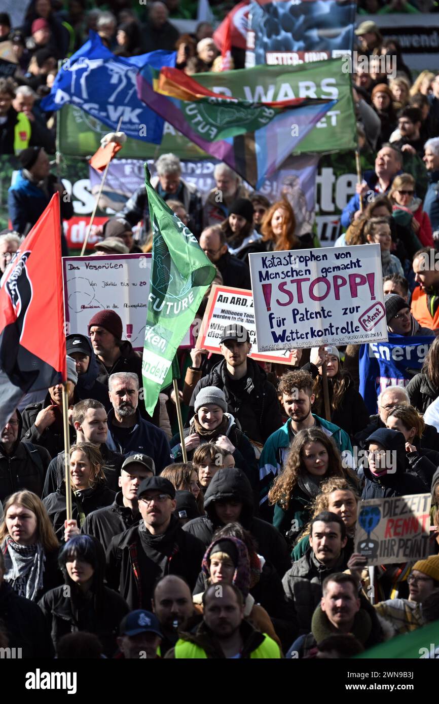 Cologne, Germany. 01st Mar, 2024. Demonstrators march through the city ...