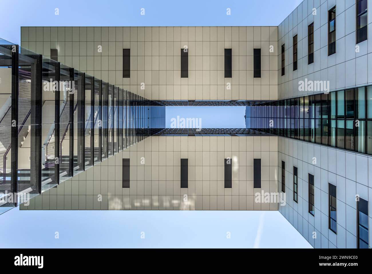 Modern architecture of a building complex with a focus on symmetry ...