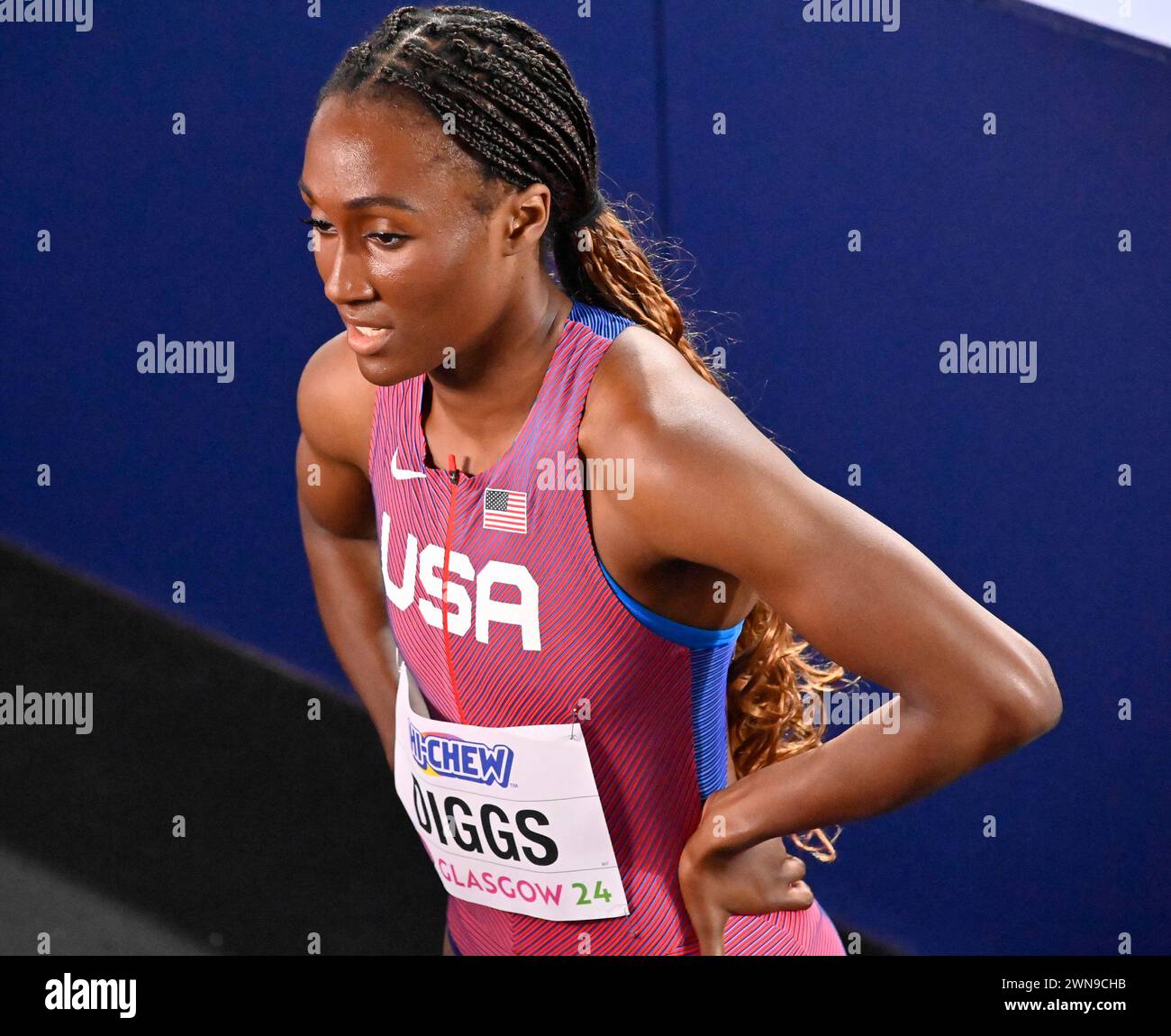 Glasgow Scotland :1–3-2024:Talitha DIGGS following the 400M Heats 3 at ...