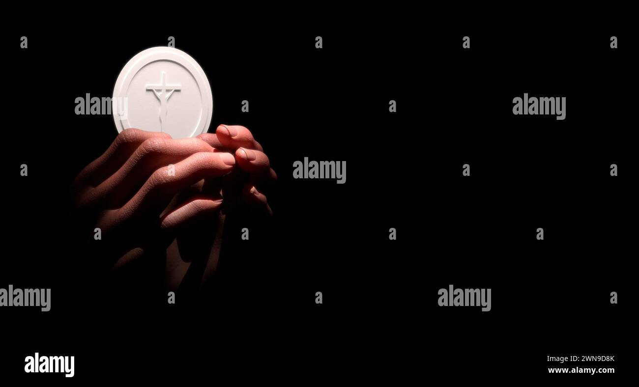 A priest who holds the consecrated host, who is Our Lord Jesus Christ ...