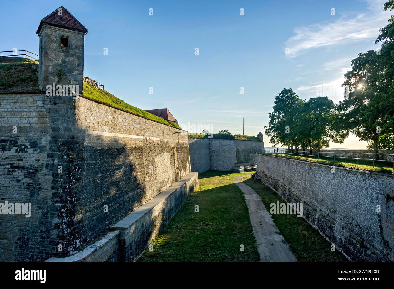Guardhouse on fortress rampart, fortress wall with moat, bastion ...