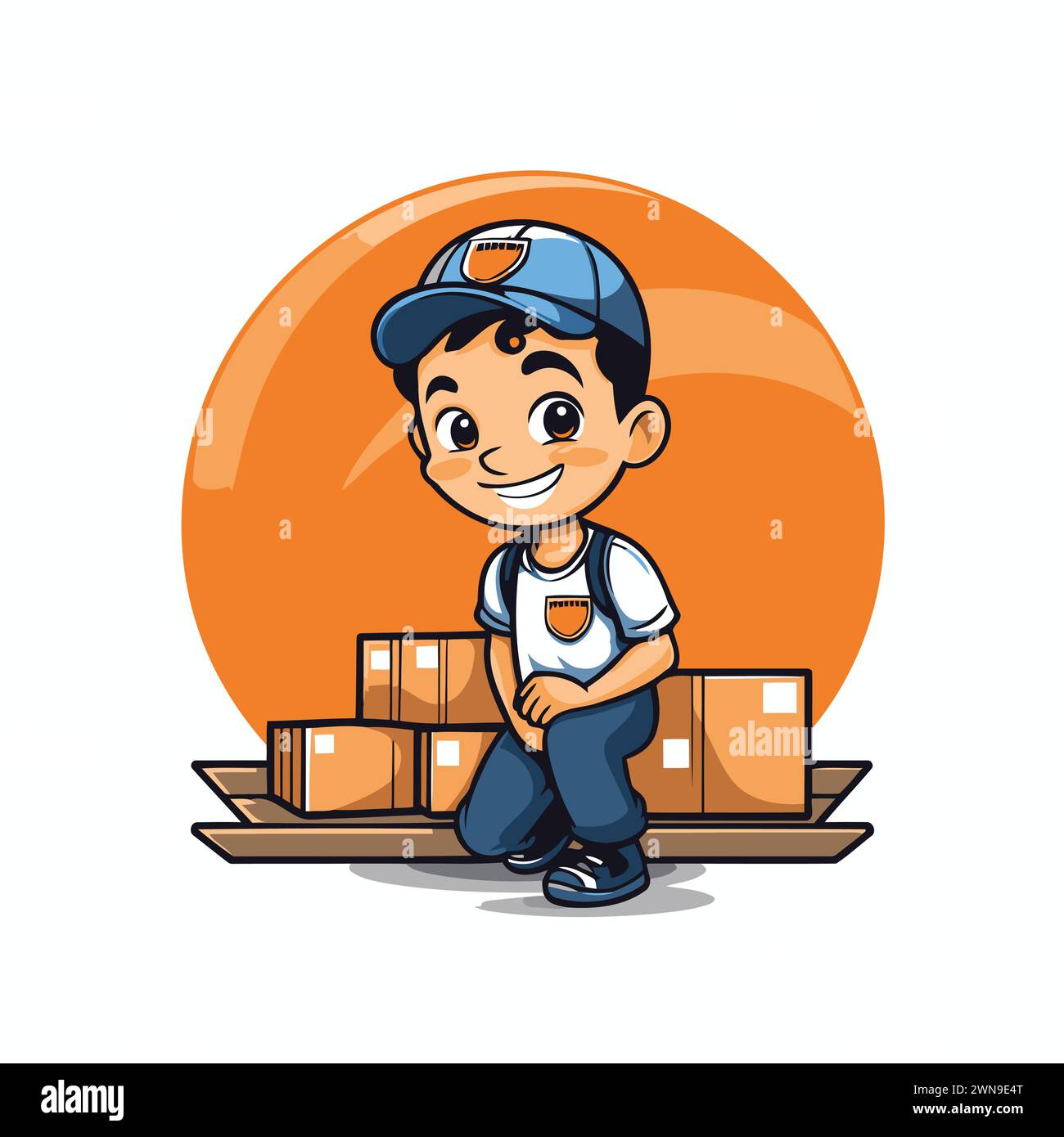 Delivery boy with box isolated on the white background. Vector ...