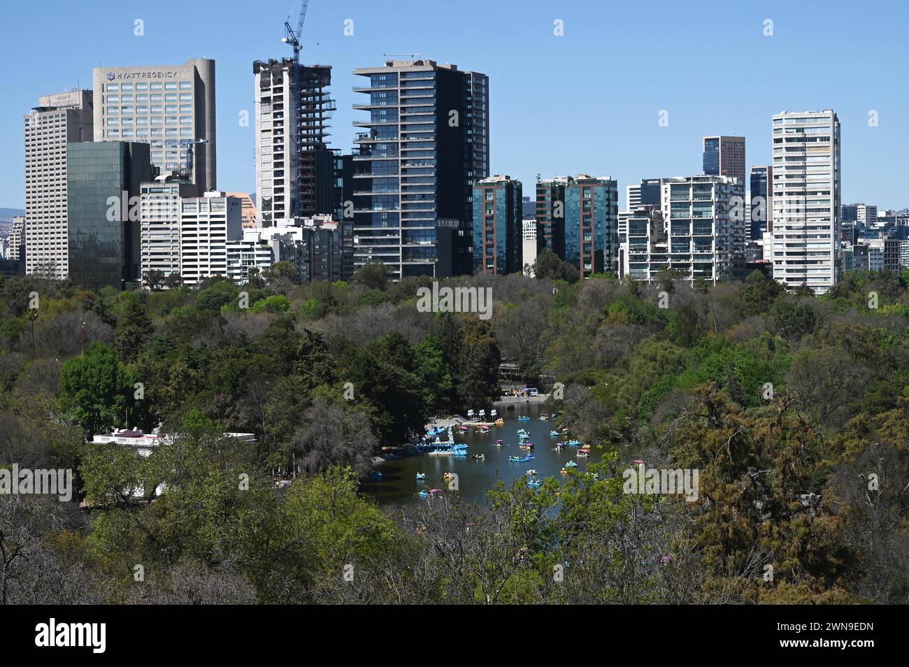 View from Chapultepec Castle of high-rise buildings in the Polanco ...