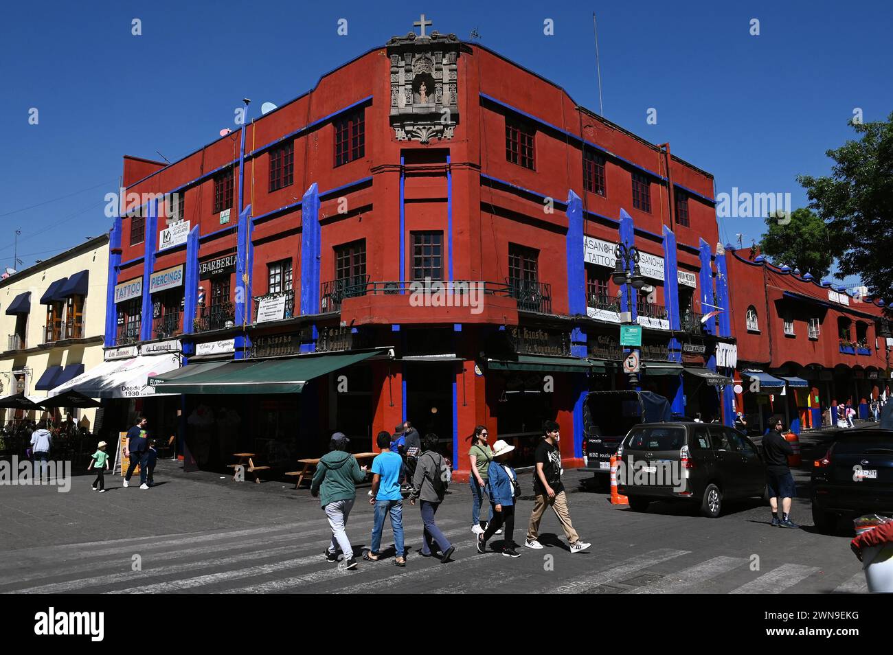 Colourful houses, Coyoacan, Mexico City Stock Photo - Alamy