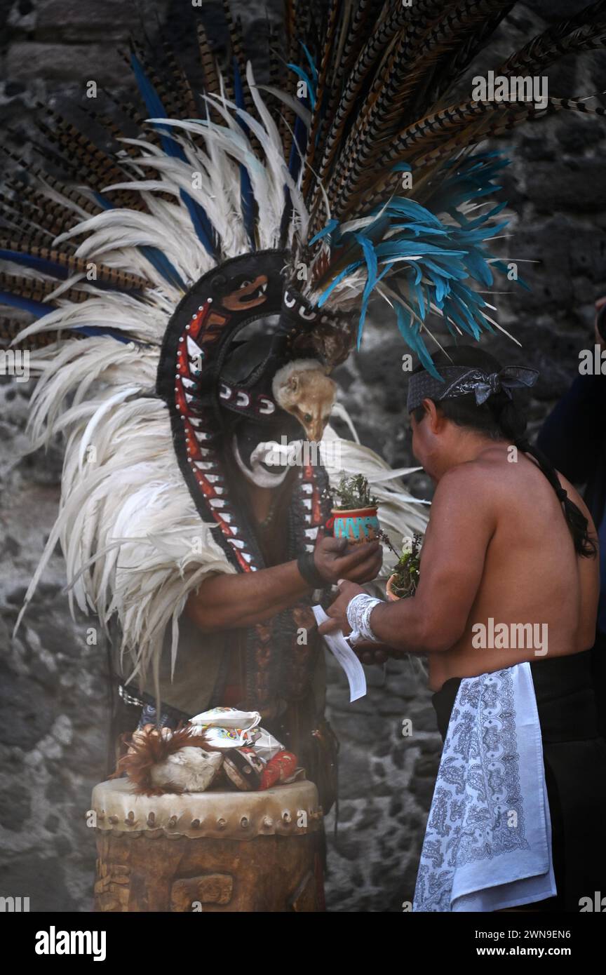 Religious ritual of an indigenous people in a park in Coyoacan, Mexico ...