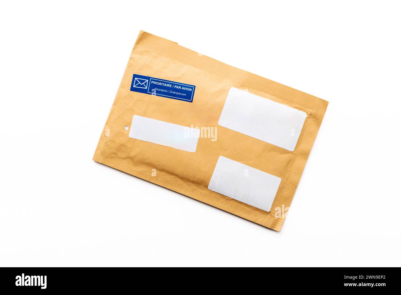 Padded envelope top view isolated on white background, cardboard bag ...