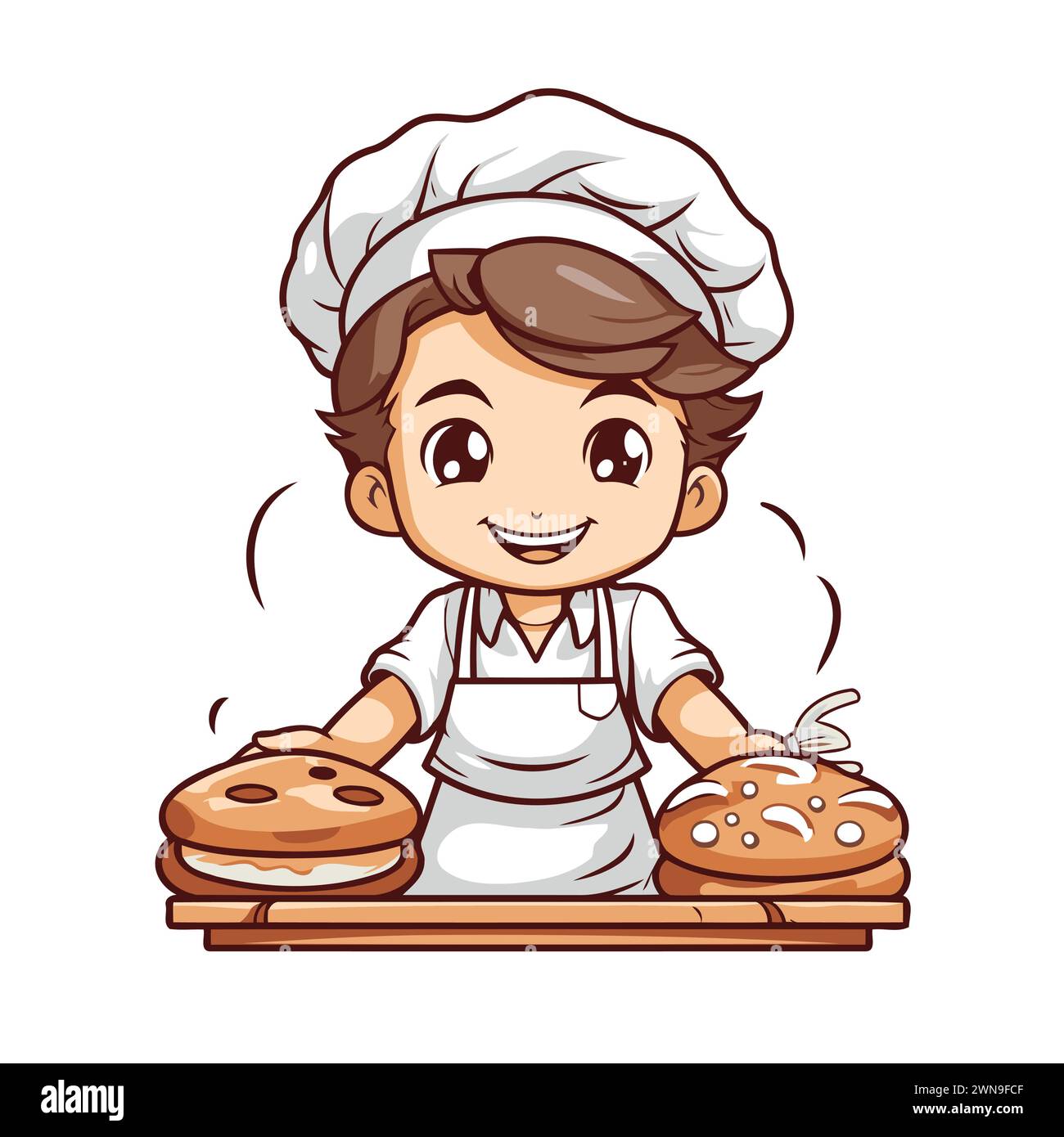 Cartoon chef with bread. Vector illustration isolated on white ...