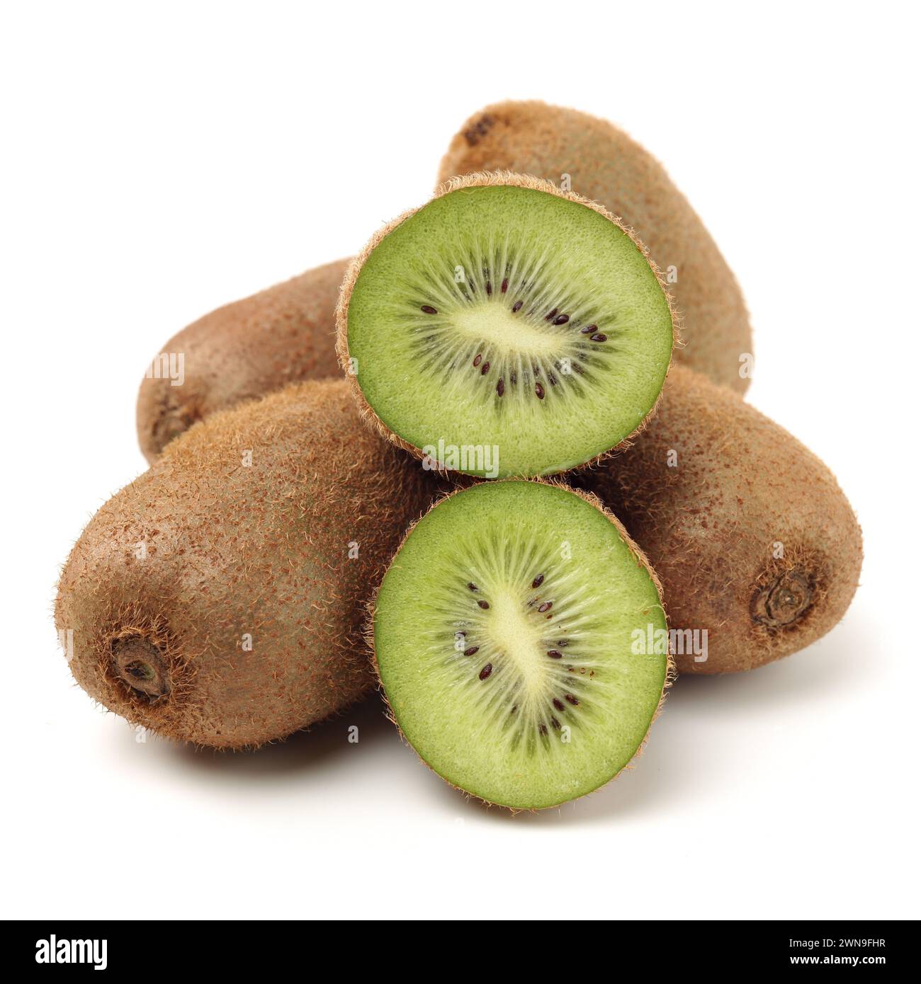 Whole kiwi fruit and his sliced segments isolated on white background ...
