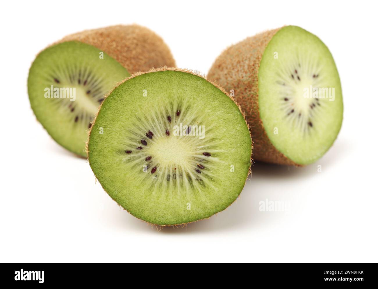 Whole kiwi fruit and his sliced segments isolated on white background ...