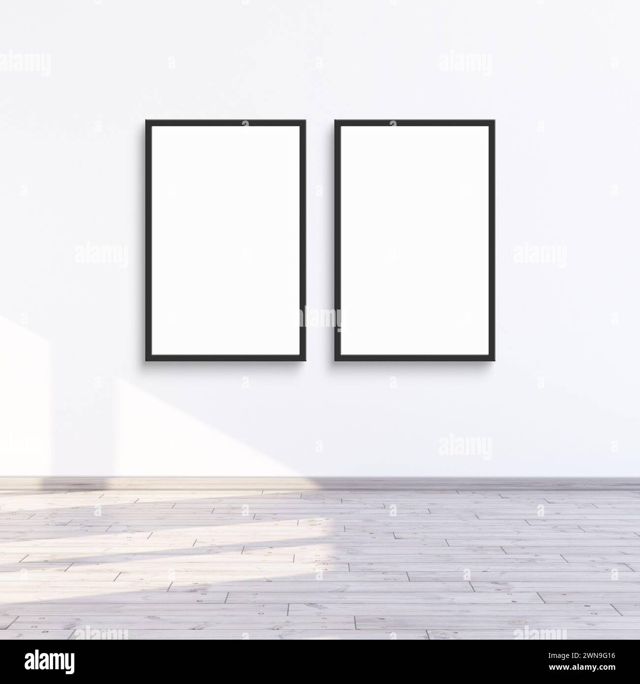 2 frame mock up hanging on a white wall with sunlight, two frames for ...