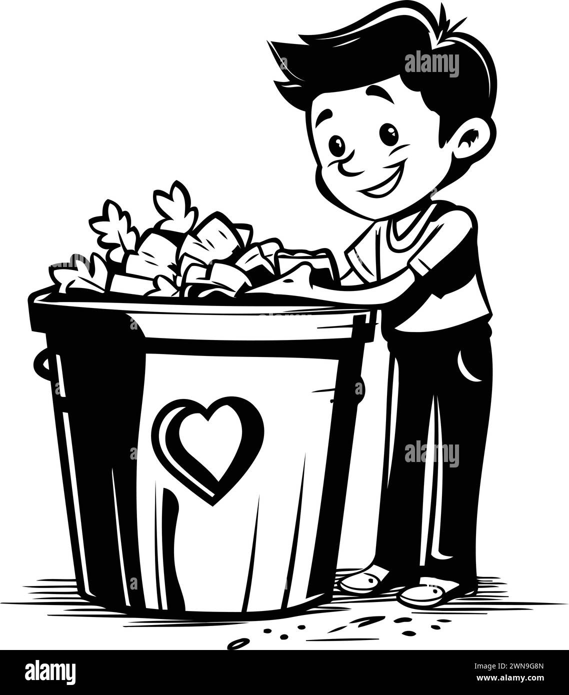 Garbage boy cartoon illustration Black and White Stock Photos & Images ...