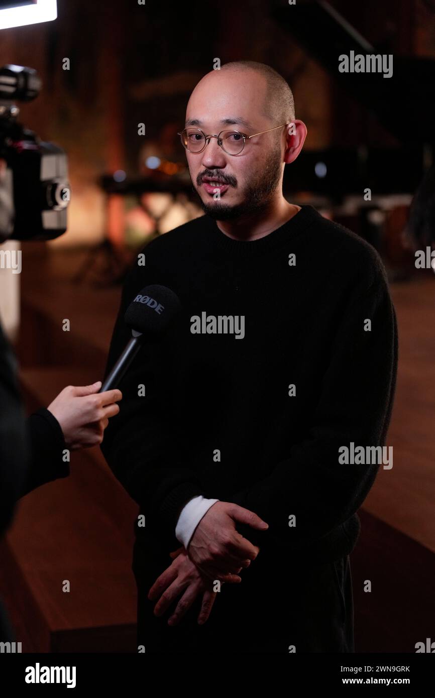 Designer Satoshi Kondo is interviewed after the Issey Miyake Fall/Winter 2024-2025 ready-to-wear ...