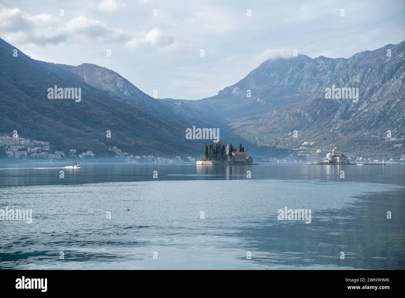 A scenic view of Sveti Dorde and Lady of the Rocks Islands in the ...