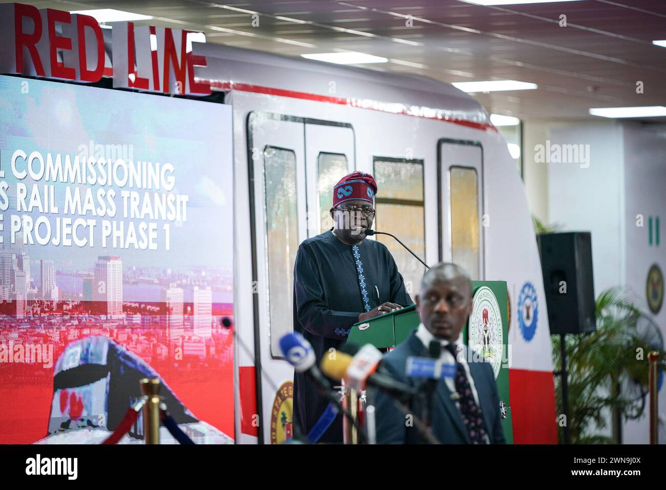 (240301) -- LAGOS, March 1, 2024 (Xinhua) -- Nigerian President Bola Tinubu addresses the ...