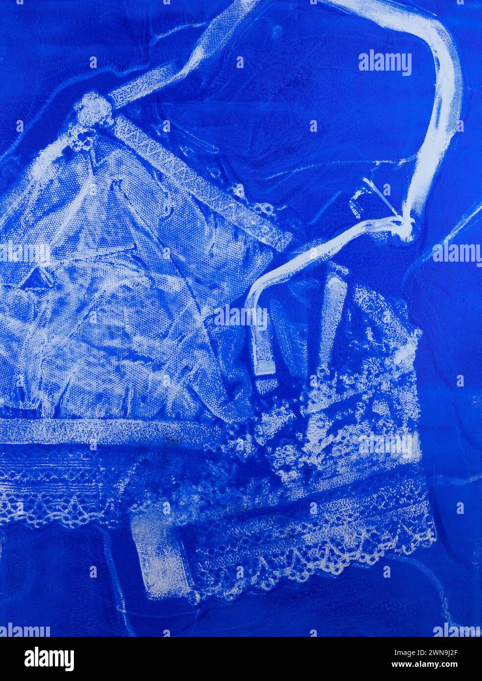 Illustration of a woman's bra, crumpled on a blue background Stock ...