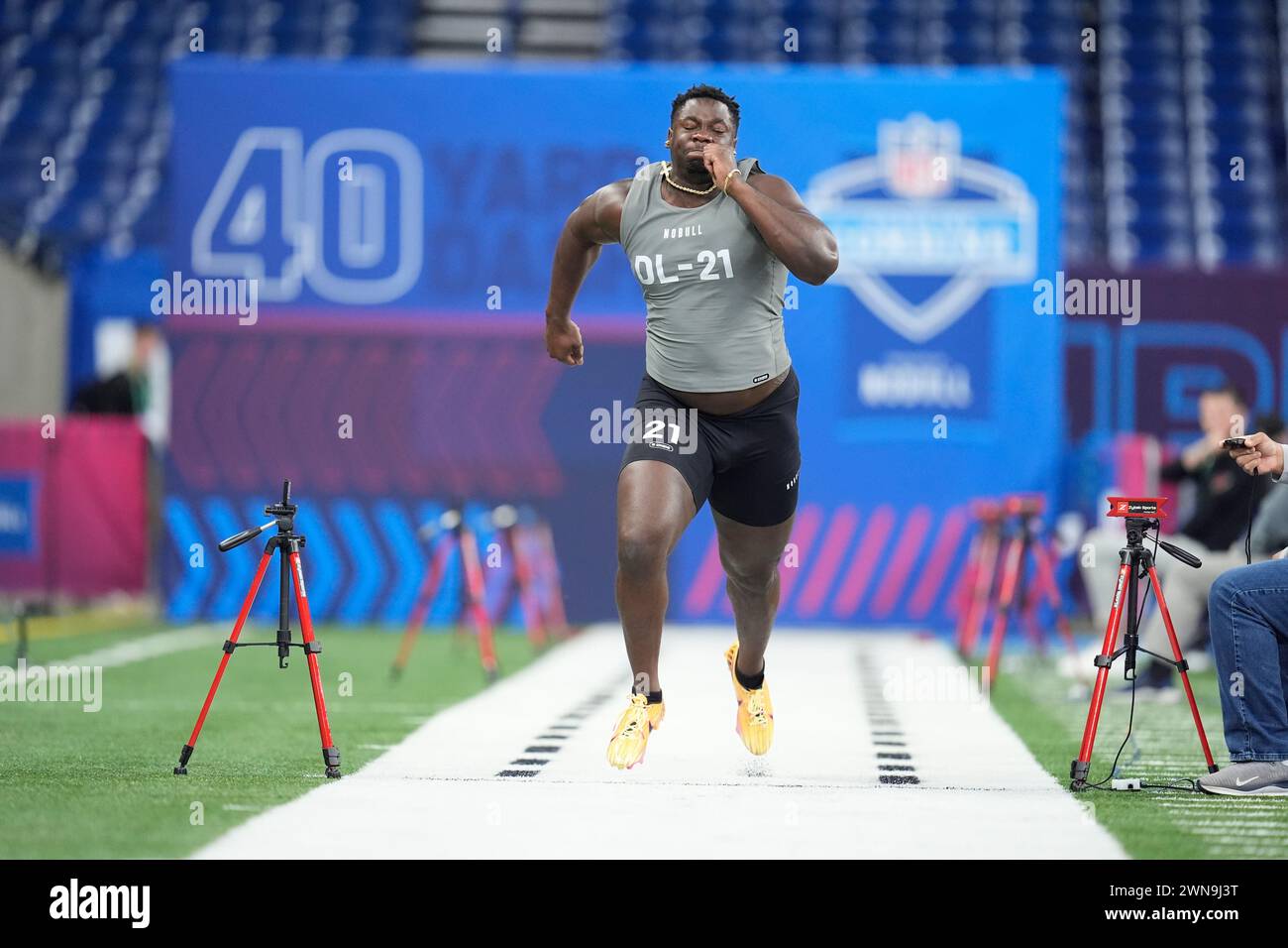 Clemson defensive lineman Ruke Orhorhoro runs the 40-yard dash at the ...