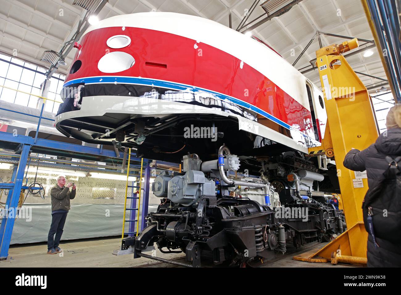 01 March 2024, Saxony-Anhalt, Halberstadt: The GDR prestige train SVT ...