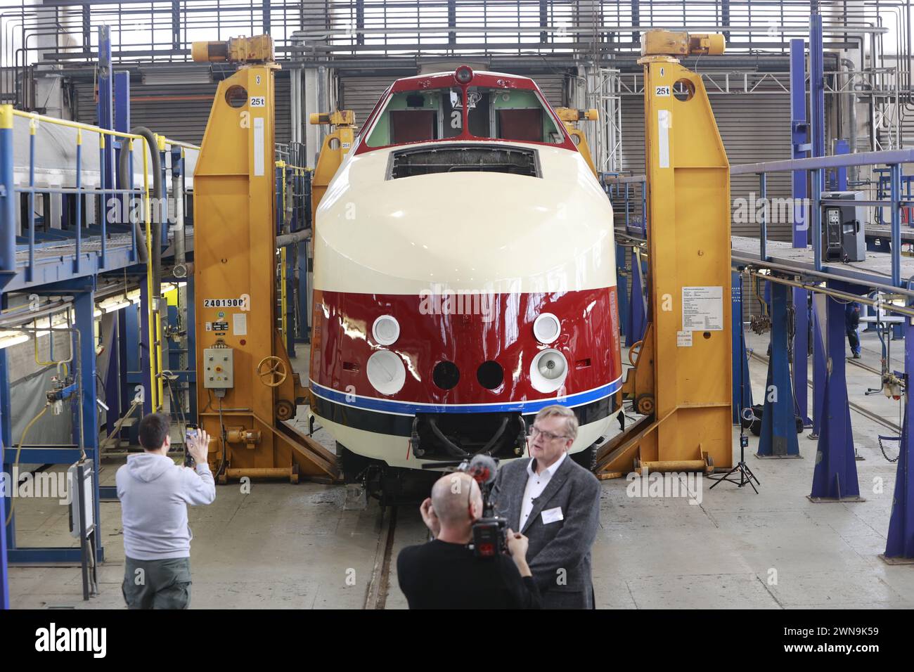 01 March 2024, Saxony-Anhalt, Halberstadt: The GDR prestige train SVT ...