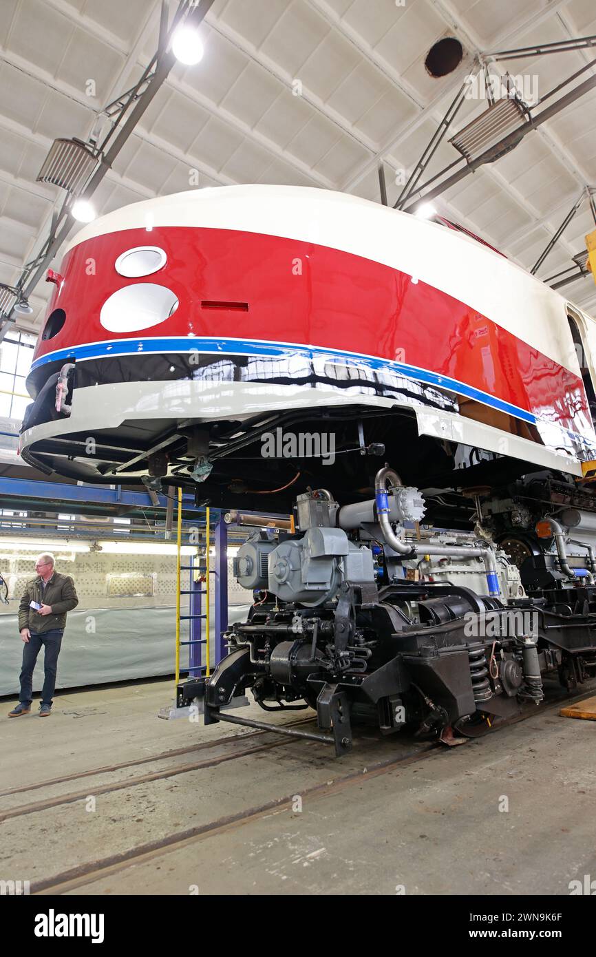 01 March 2024, Saxony-Anhalt, Halberstadt: The GDR prestige train SVT ...