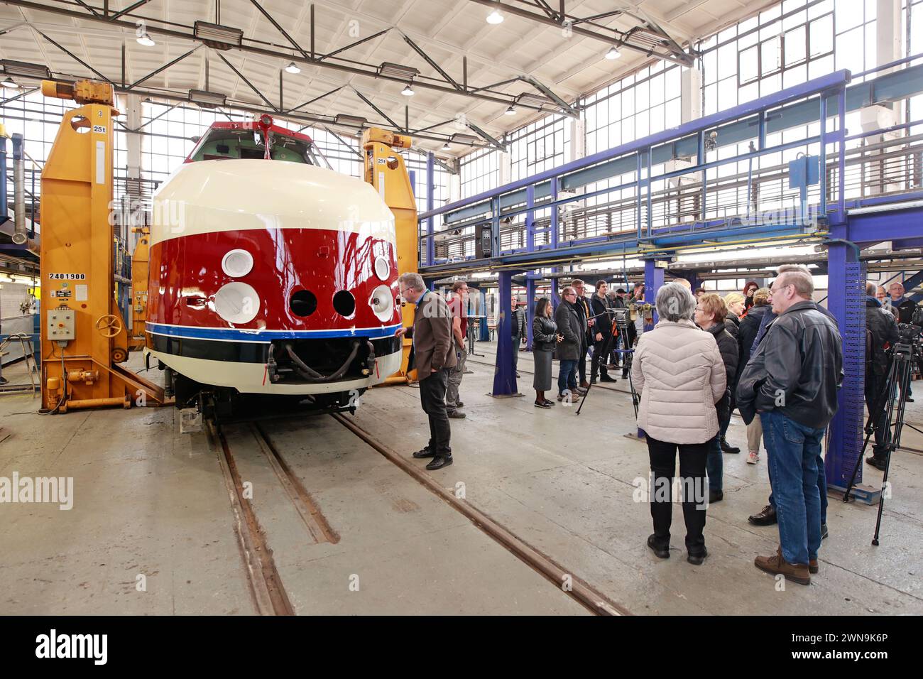 01 March 2024, Saxony-Anhalt, Halberstadt: The GDR prestige train SVT ...