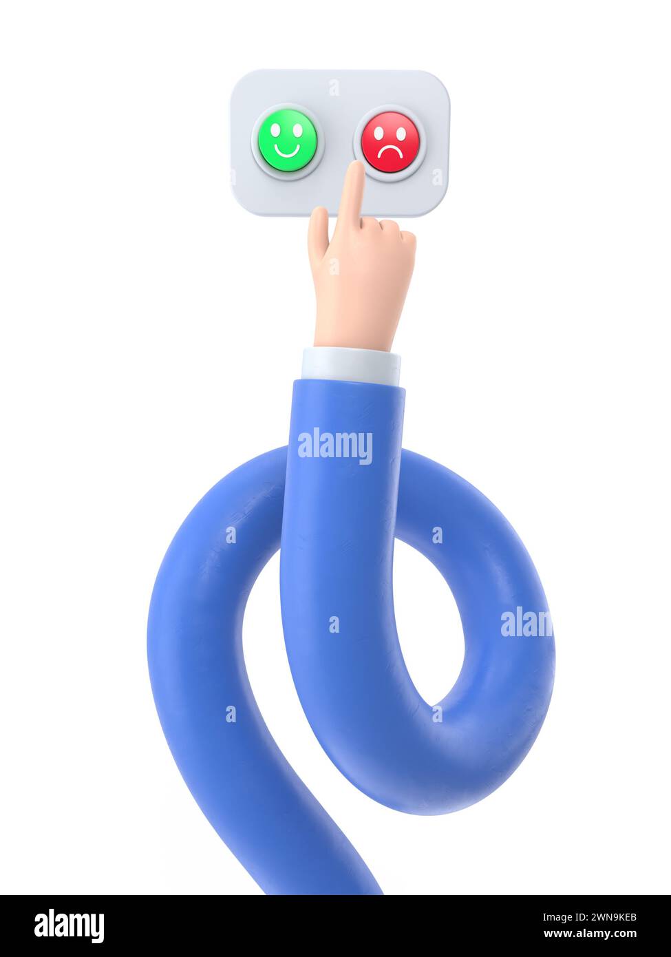 Disappointed customer cartoon hand presses the red button. Business or ...