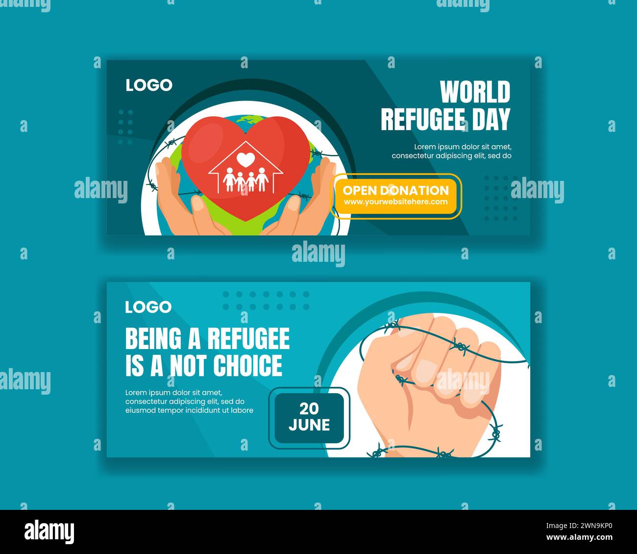 Refugee Day Horizontal Banner Flat Cartoon Hand Drawn Templates ...