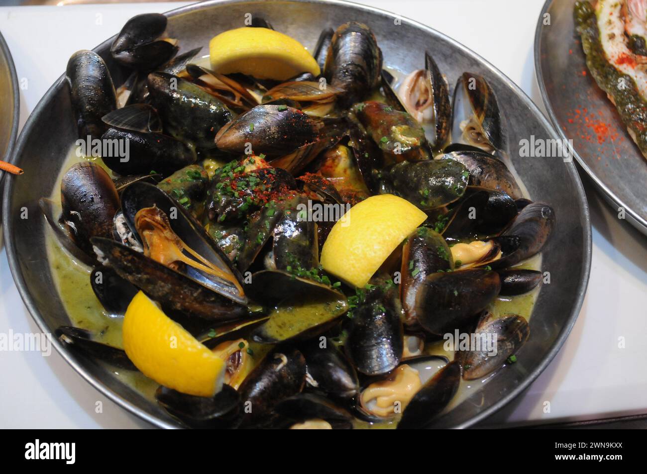 Copenhagen, Denmark /01 March 2024/ Seafood menu various fish on sale ...