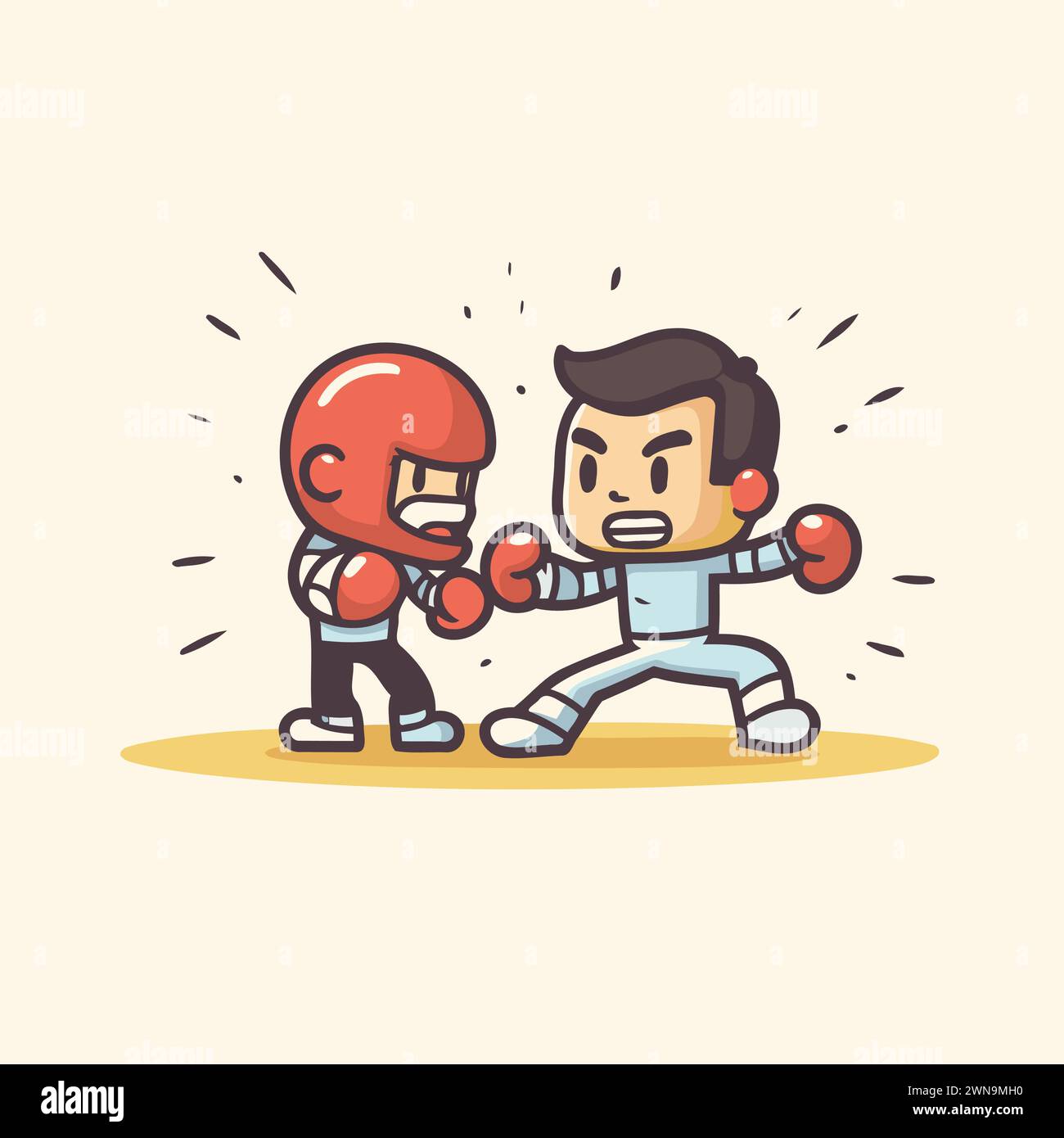 Cartoon boxer boxing with red gloves. Vector illustration in flat style ...