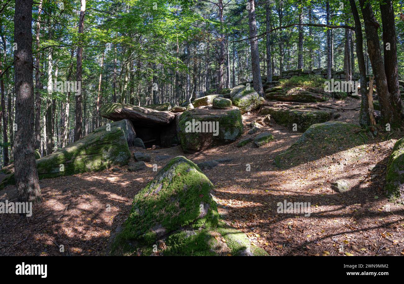 Path of the Gauls. View of the druids' cave in the forest Stock Photo ...