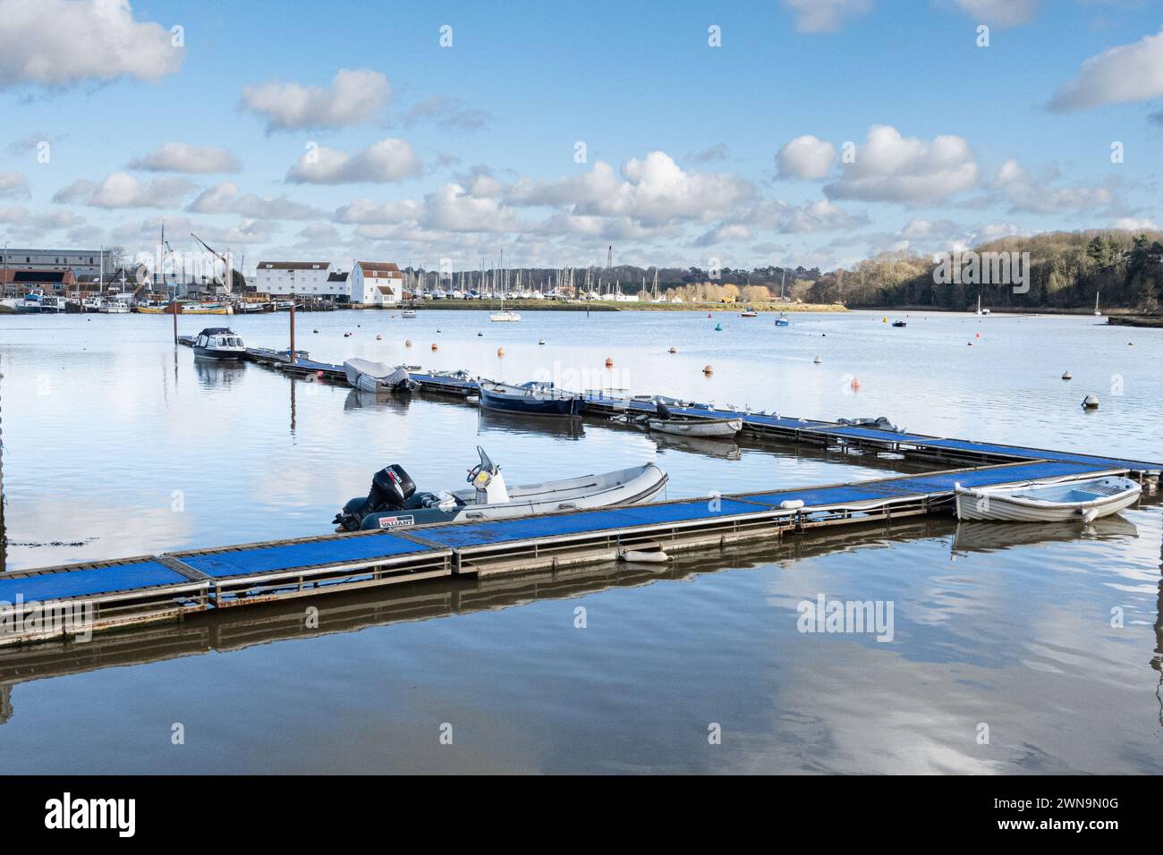 A wide view upstream of the river Deben at Woodbridge with the tide ...